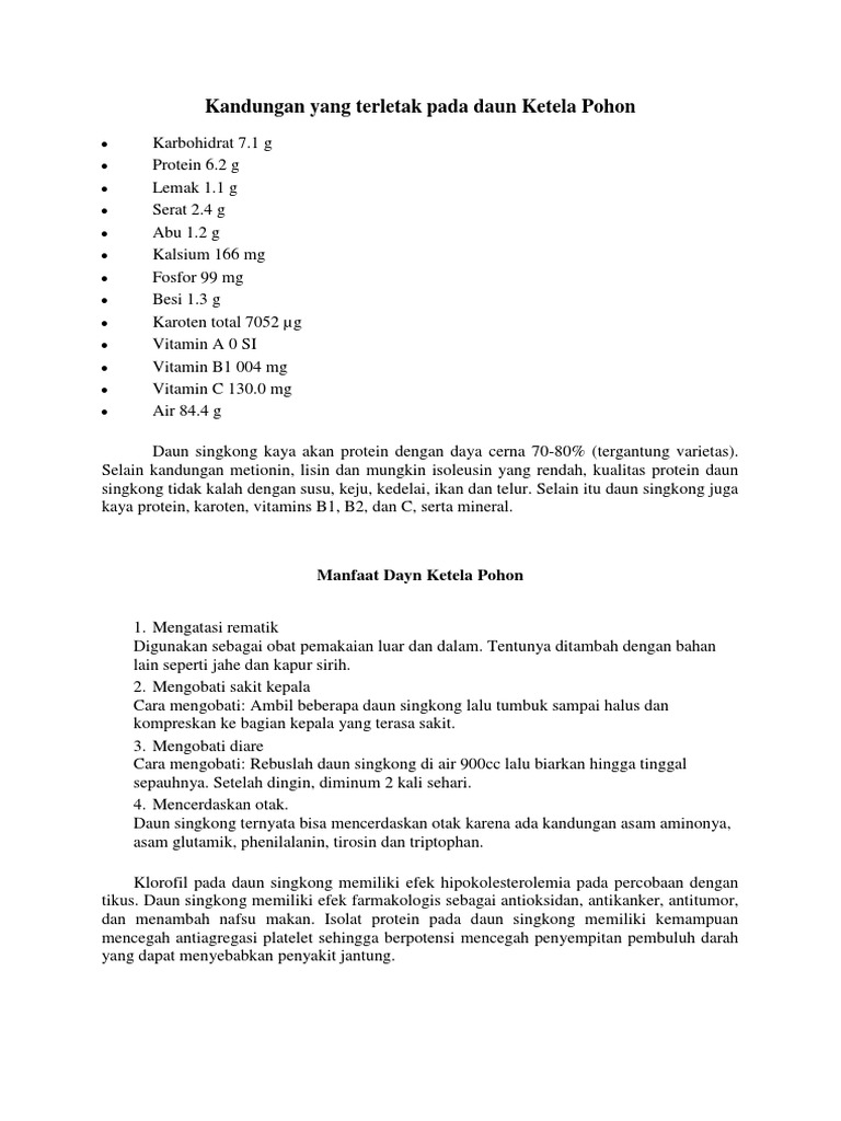 Kandungan Dan Manfaat Daun Ketela Pohon | PDF