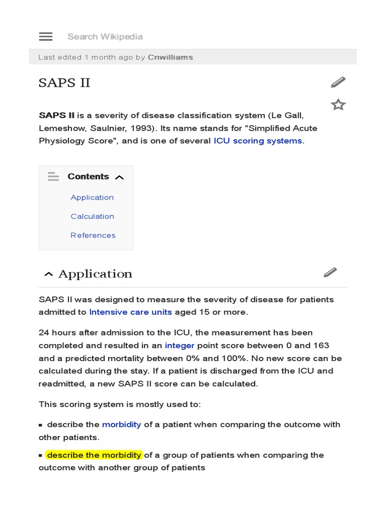 SAPS | PDF | Intensive Care Unit | Medicine