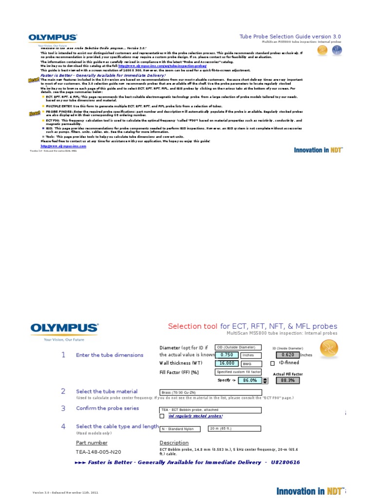 Tube Probe Selection Guide 3.0 | PDF | Microsoft Excel