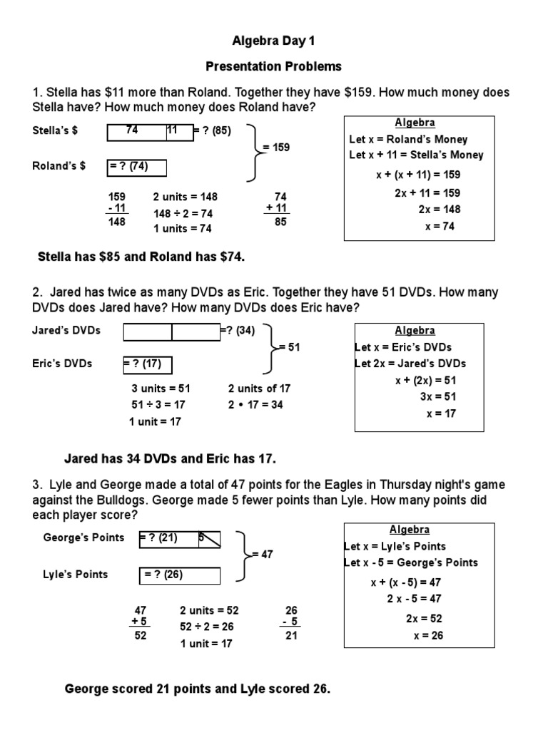 Algebra 1: Day 1 Problems and Solutions | PDF | American Football | Sports