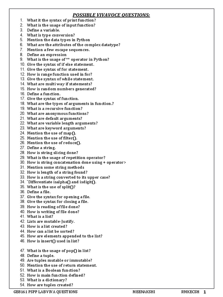 Rmkec Meenak Ge8161 Pspp Lab Viva Questions Pdf Parameter Computer Programming String