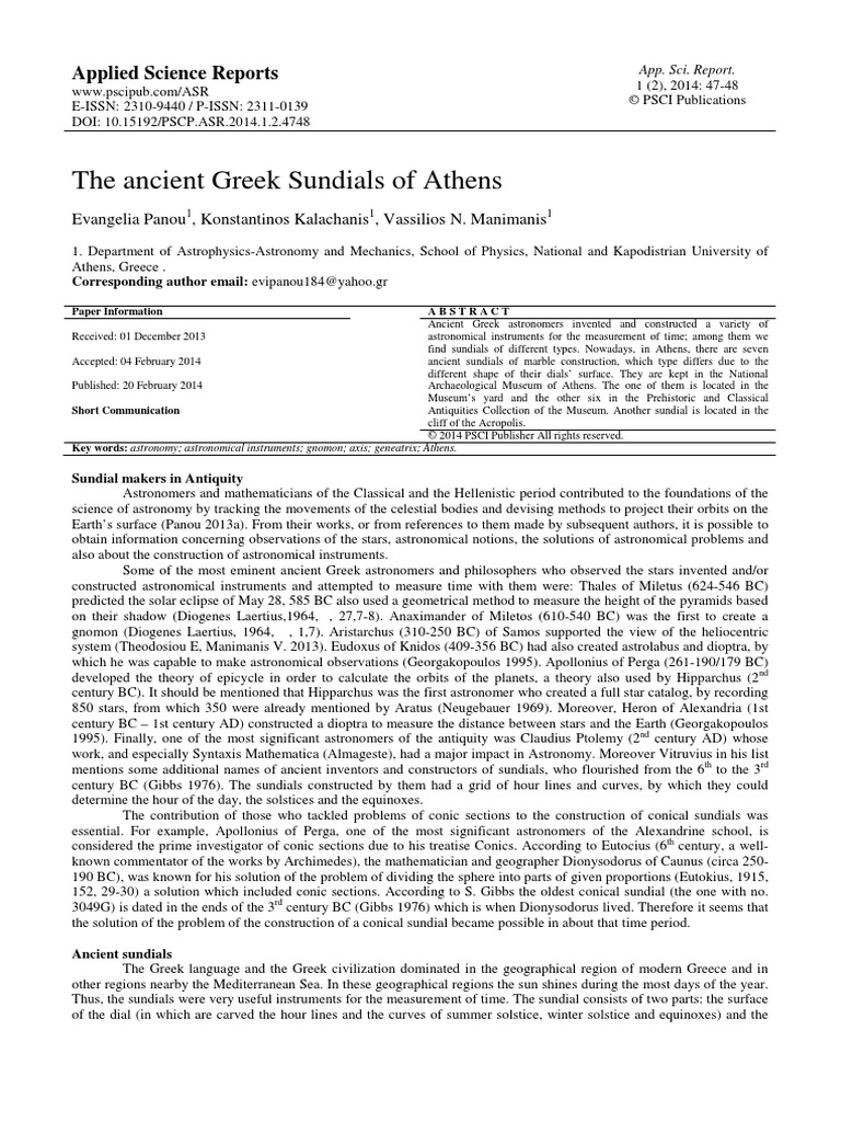 The Ancient Greek Sundials of Athens PDF | PDF | Astronomy | Science
