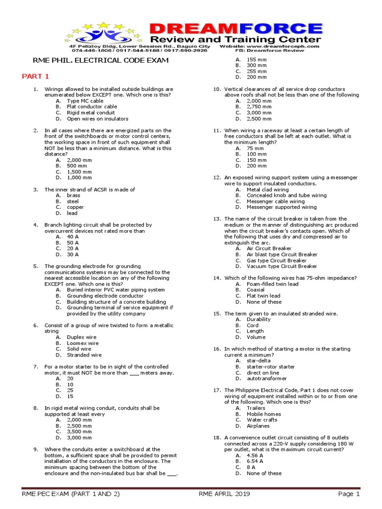 Rme Pec Exam Questions | PDF | Electrical Wiring | Insulator (Electricity)