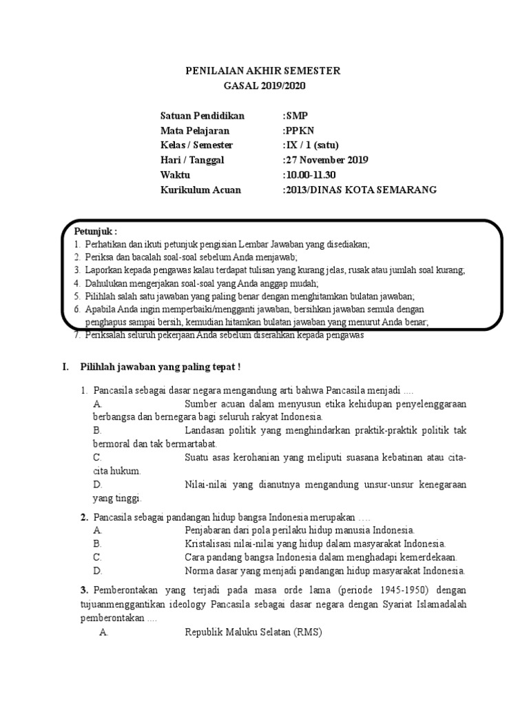 Soal PAS PKN Ix | PDF