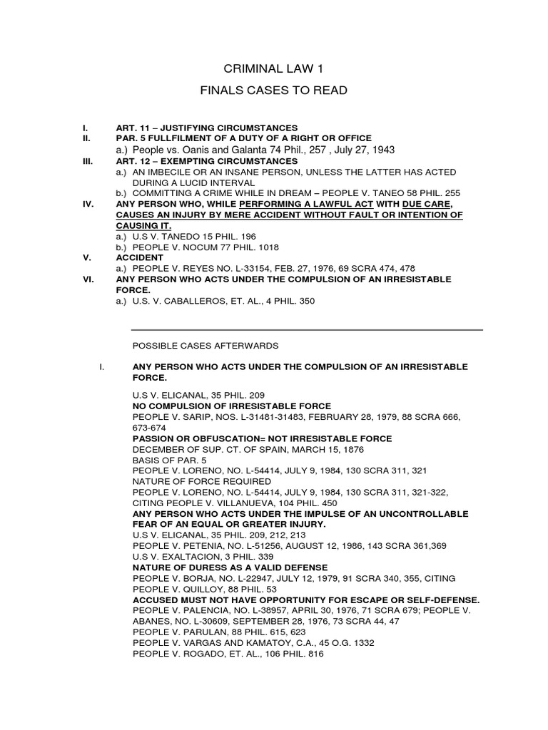 CRIMINAL LAW 1 Cases To Read | PDF | Criminal Justice | Crime & Violence