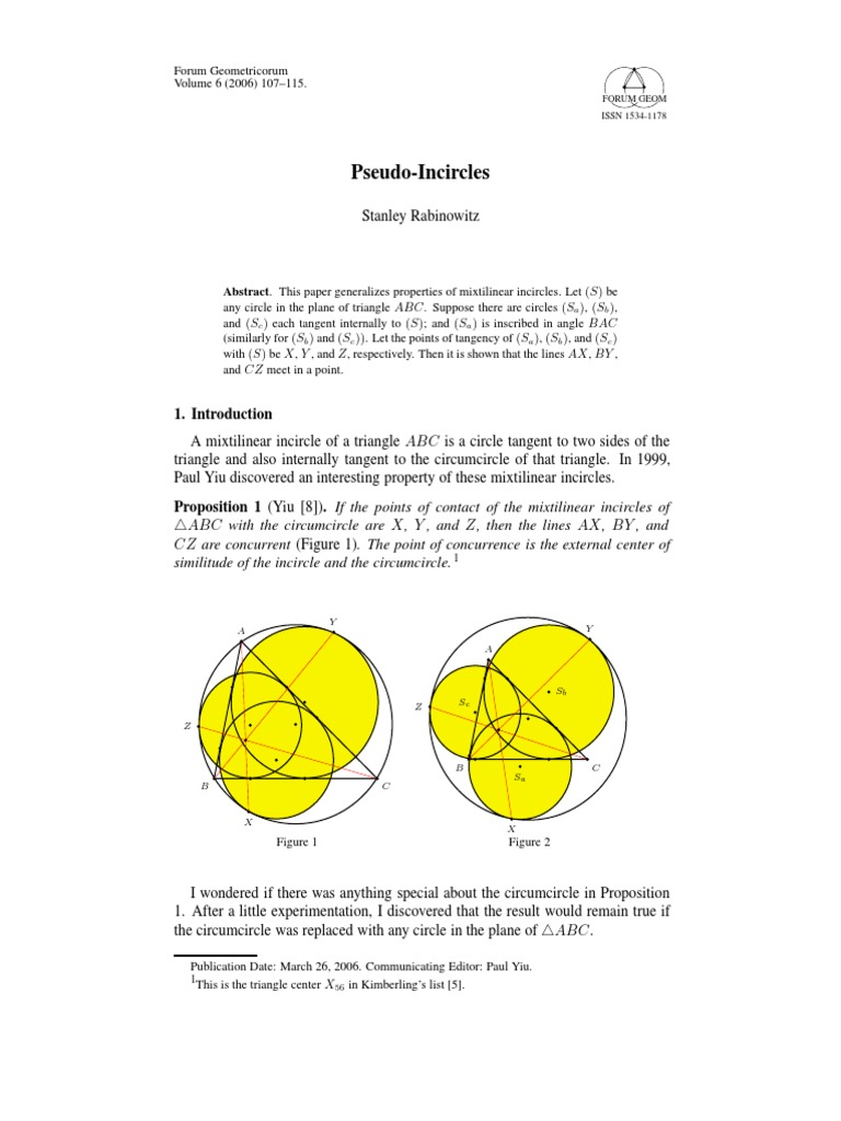 Pseudo Incircles - Stanley Rabinowitz | PDF | Euclid | Elementary Geometry
