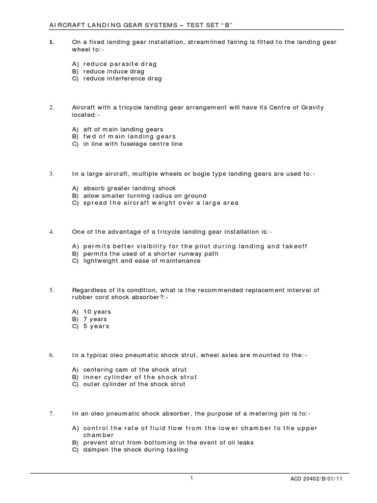 Jan11 Diploma MCQ Landing Gear | PDF | Landing Gear | Tire