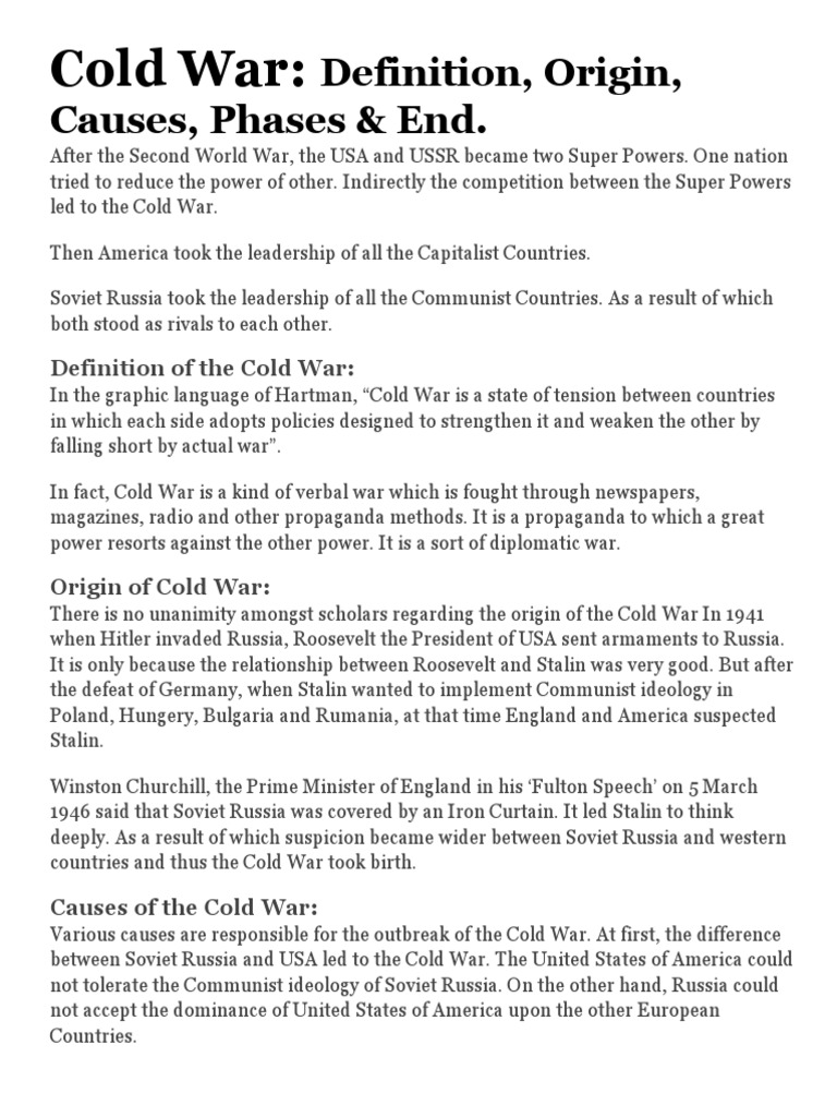 Cold War Definition Origin Causes Phases PDF | PDF | Cold War | Mikhail ...