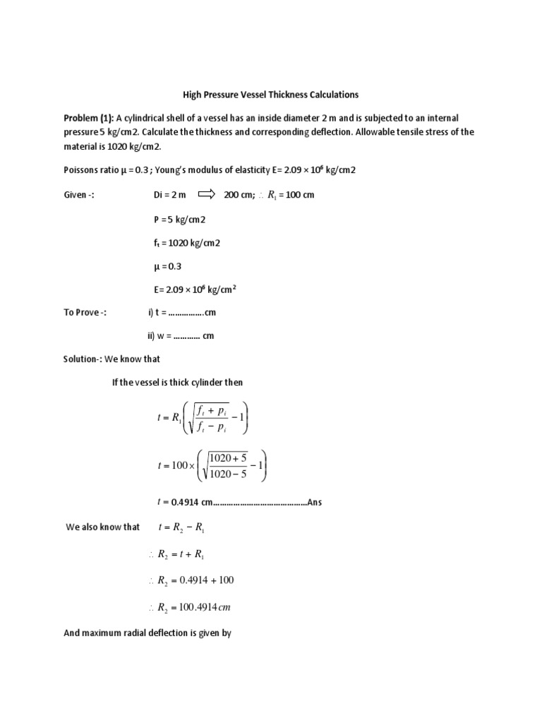 High Pressure Vessel Thickness Calculations PDF | PDF | Strength Of ...