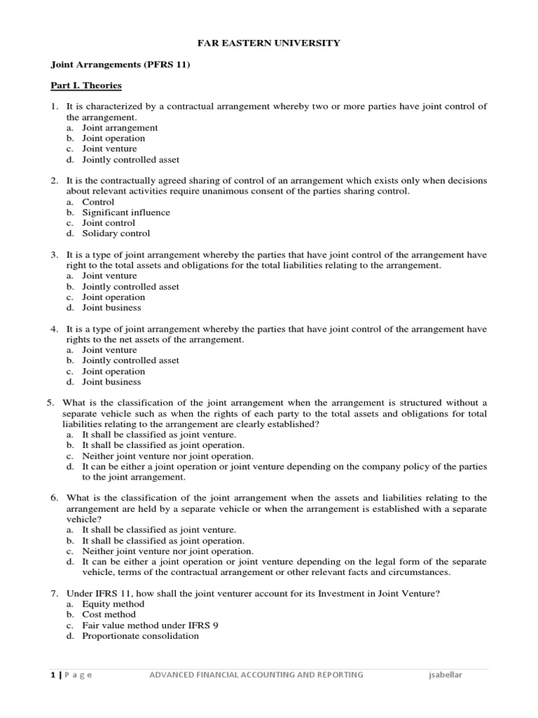 Joint Arrangement Handout | PDF | International Financial Reporting Standards | Joint Venture