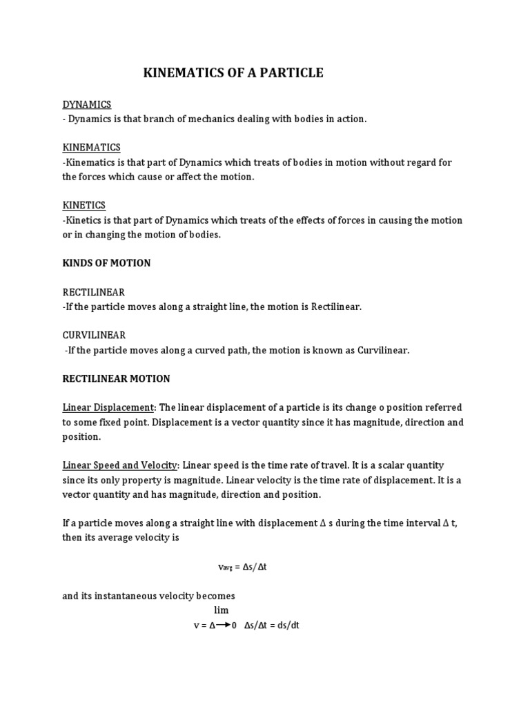 Dynamics Kinematics 1 Pdf Download Free Pdf Acceleration Kinematics