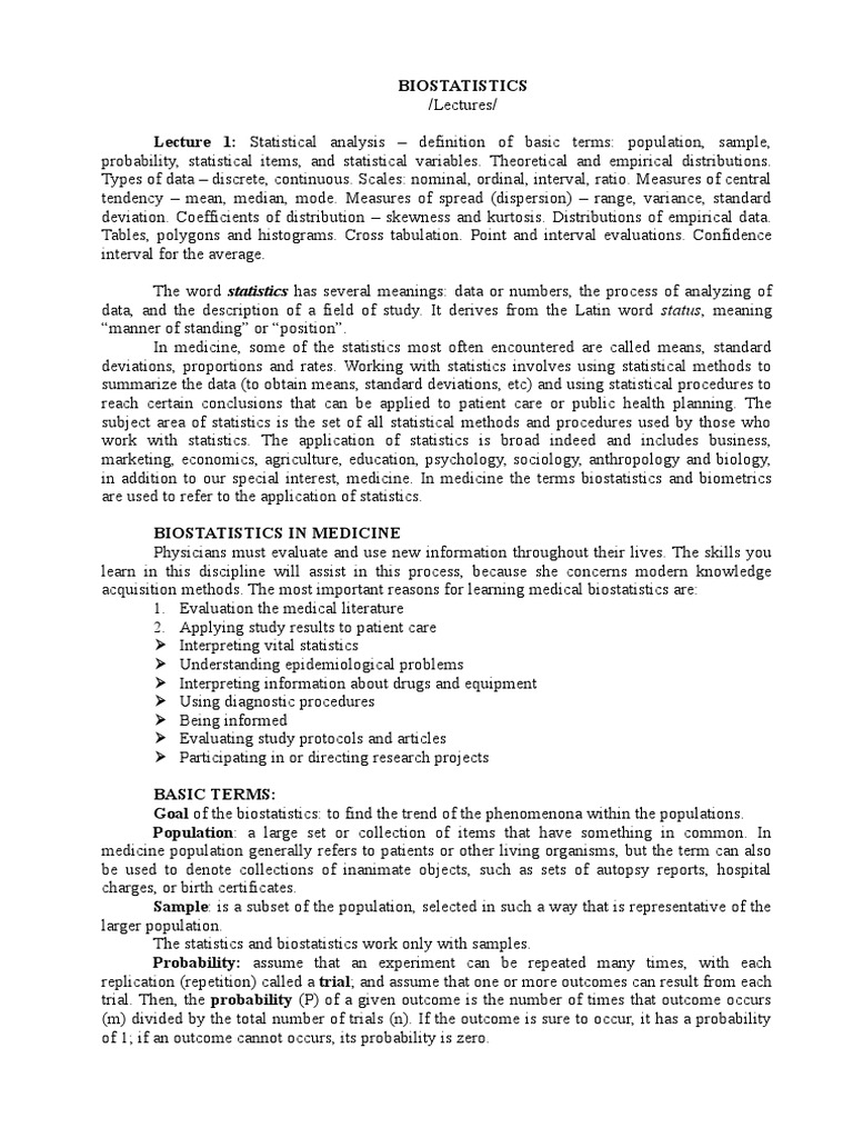 Biostatistics Lectures | PDF | Statistical Hypothesis Testing | Type I ...