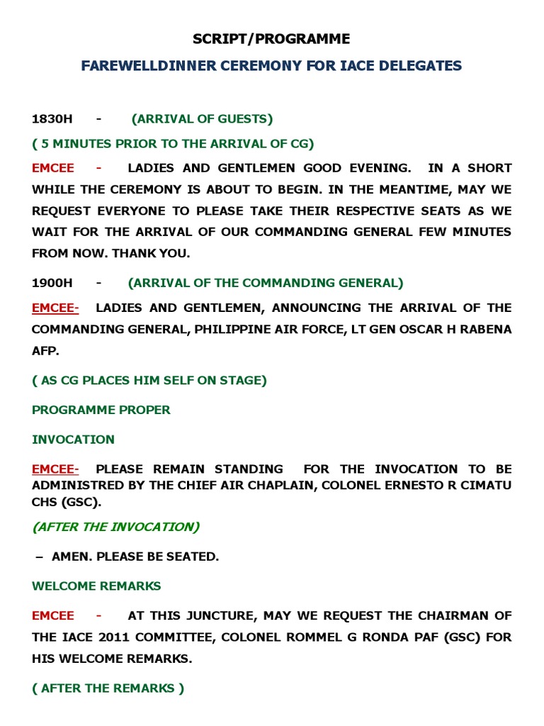 Farewell Dinner Iace Script | PDF | Business | Science & Mathematics