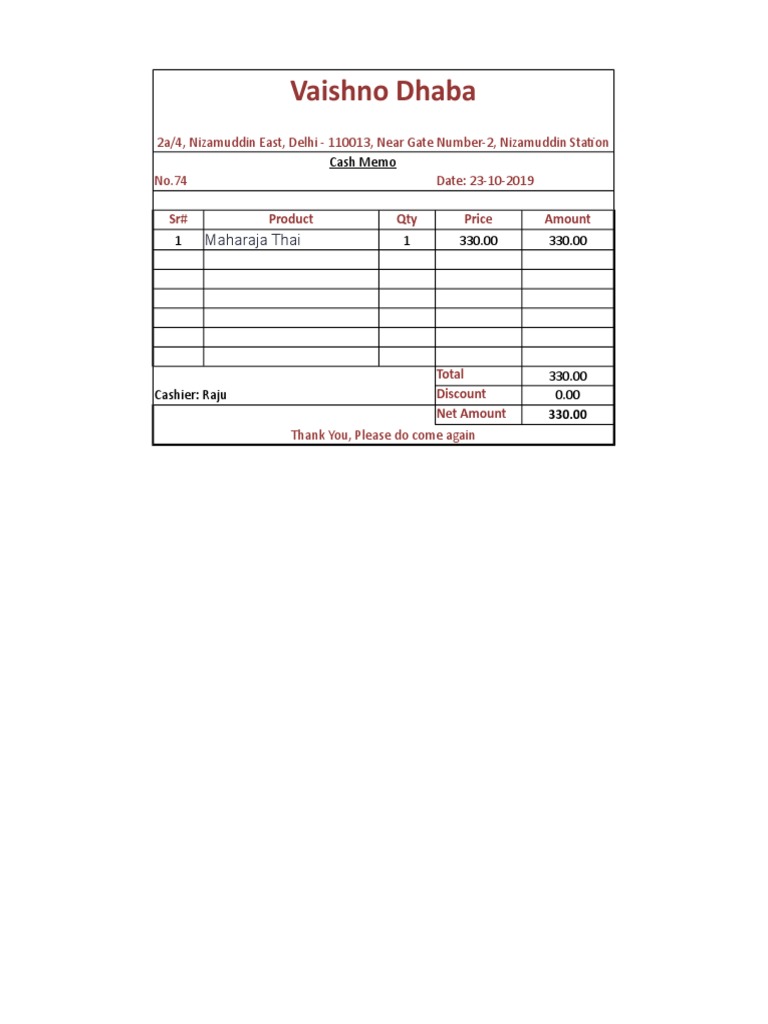 Restaurant Bill Format | PDF