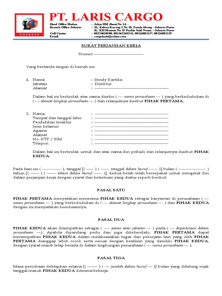 Kontrak Kerja PT Laris Cargo | PDF