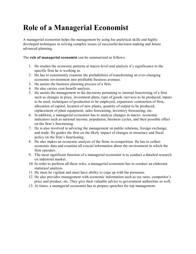 Role of A Managerial Economist | PDF