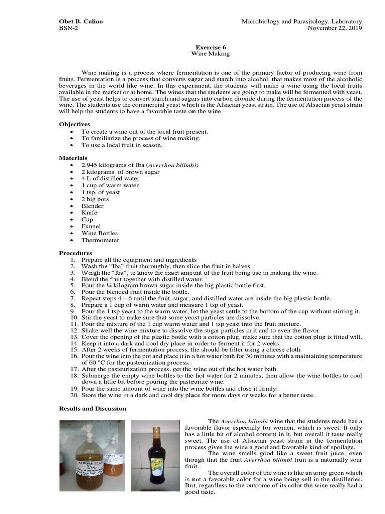 Lab Report 6 | PDF | Fermentation In Winemaking | Wine