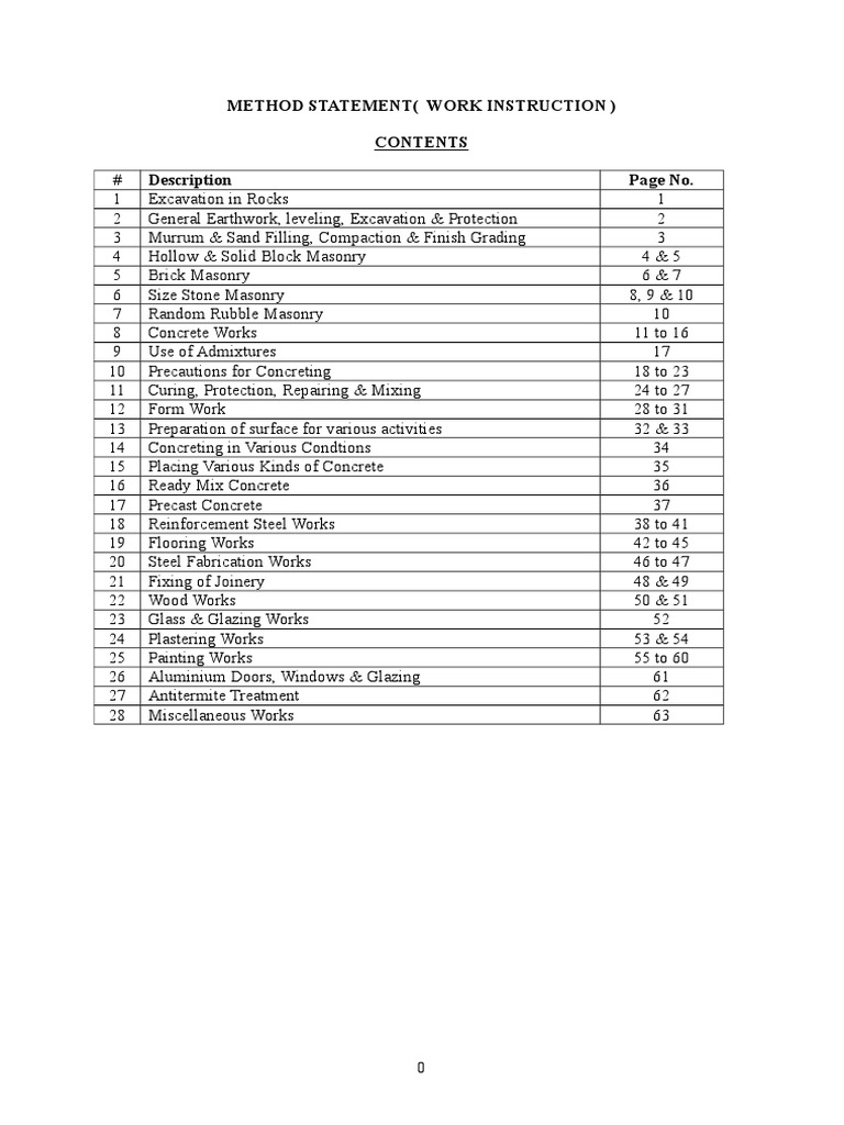 Method Statement | PDF | Masonry | Concrete
