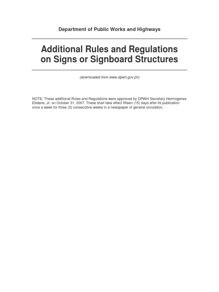 Additional Rules and Regulation On Signs or Signboard Structures | PDF