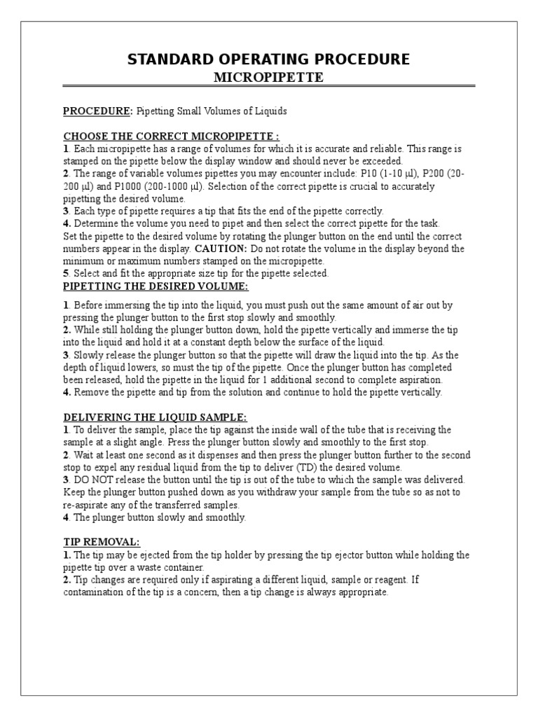 Micropipettes SOP | PDF | Nature
