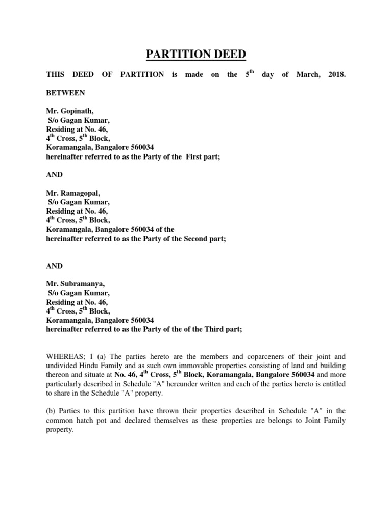Partition Deed | PDF | Deed | Real Property