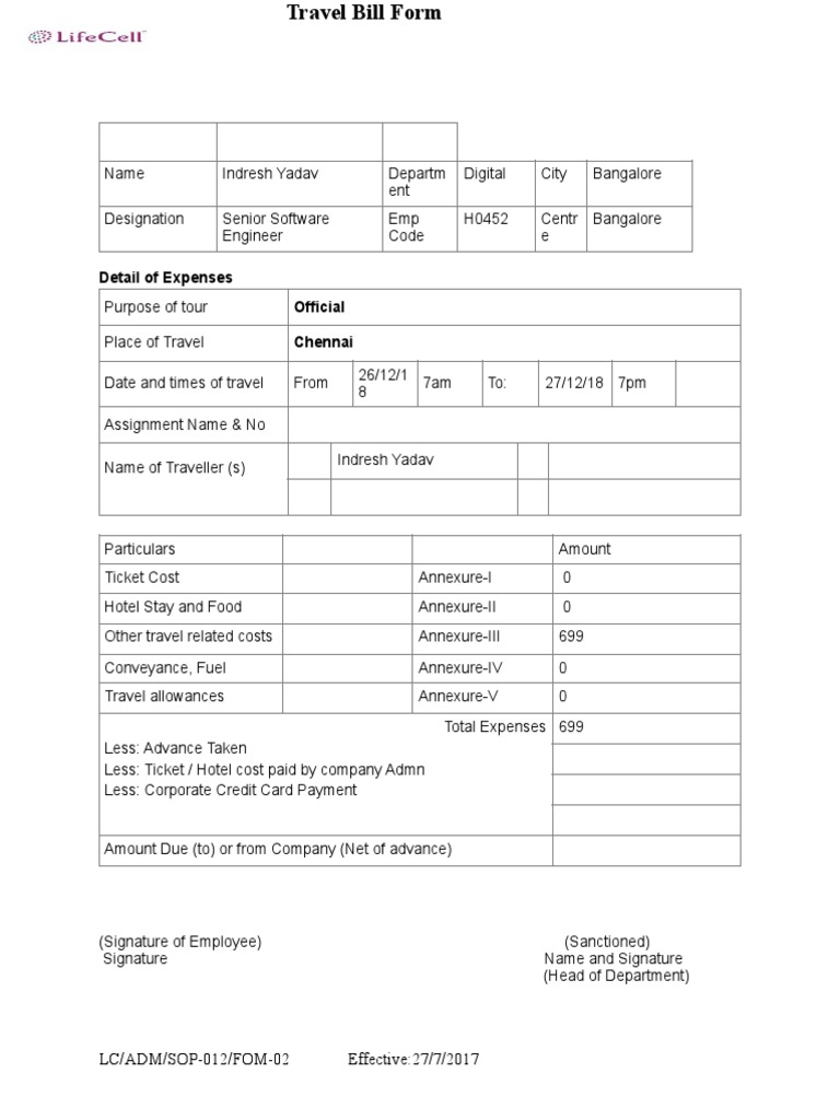 Chennai Travel Bill Format | PDF | Service Industries | Services ...