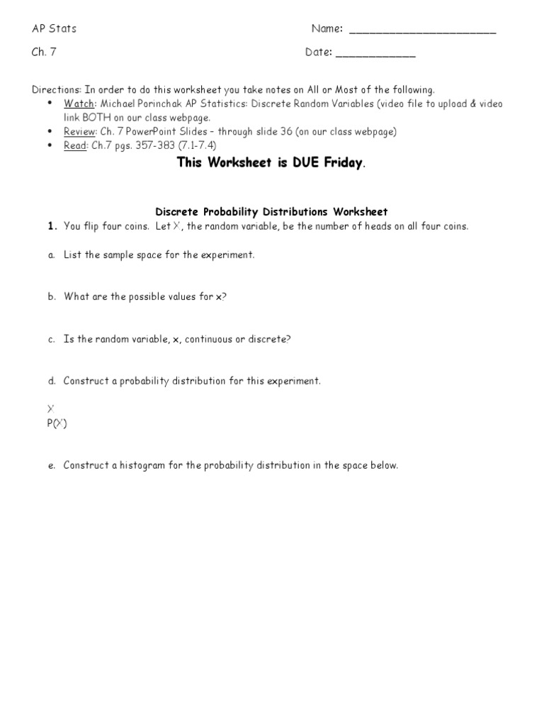 Discrete Probability Distributions Worksheet2 | PDF | Probability ...