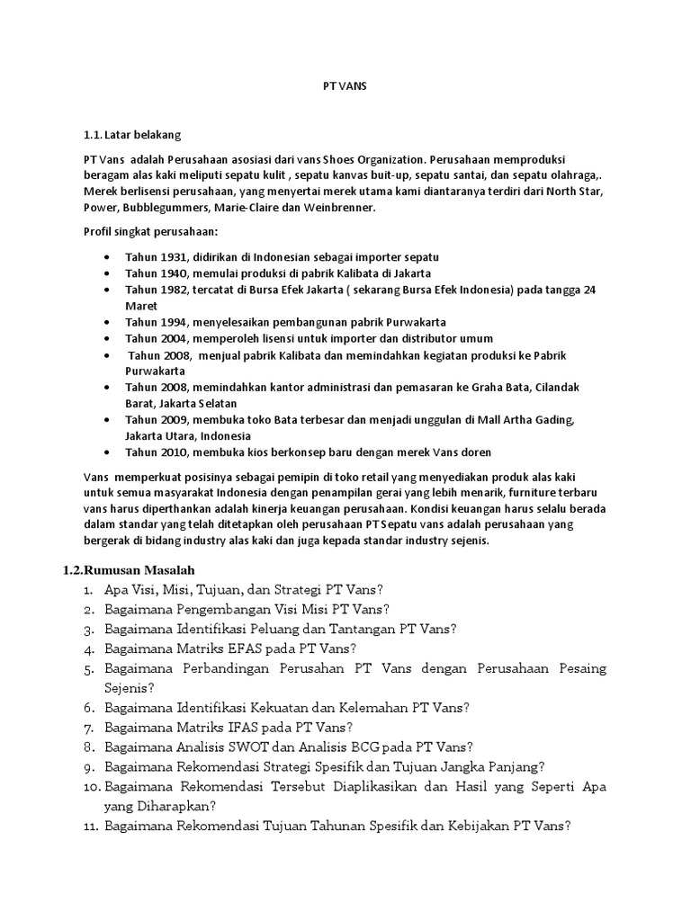 BARU SEJARAH PERUSAHAAN PT Vans | PDF