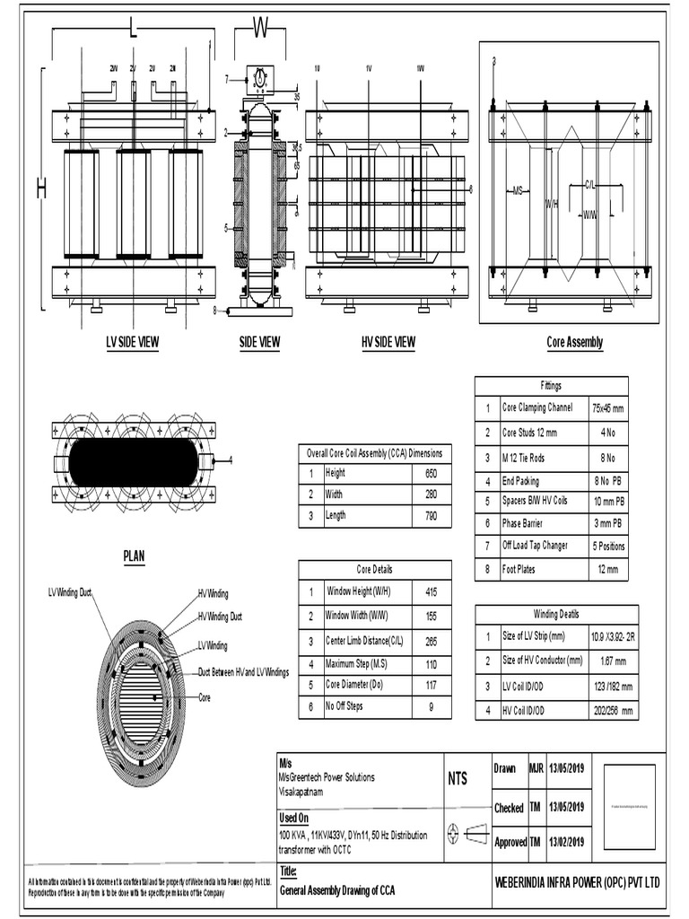 100KVA GA Drawing | Transformer | Power (Physics)