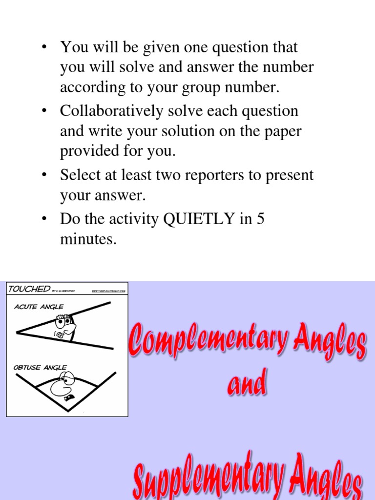 Complementary and Supplementary Angles | PDF | Angle | Equations