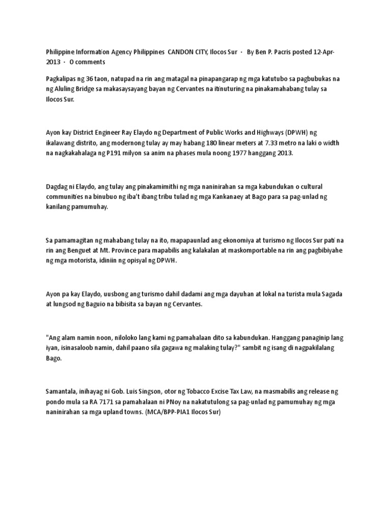 Aluling Bridge Lakbay Sanaysay | PDF