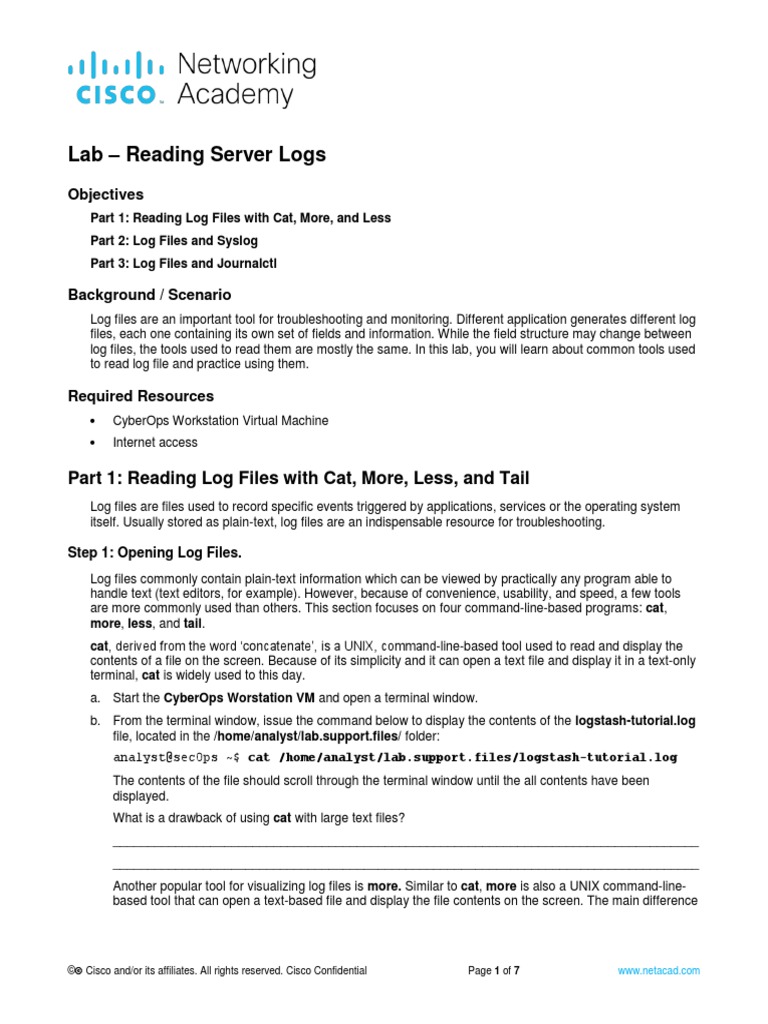 7.3.2.5 Lab - Reading Server Logs - OK PDF | PDF | Operating System | Computer File