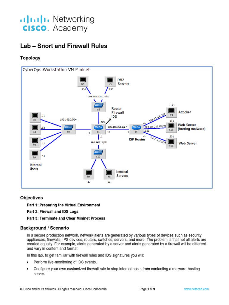 12.1.1.7 Lab - Snort and Firewall Rules PDF | PDF | Firewall (Computing) | Computer Network