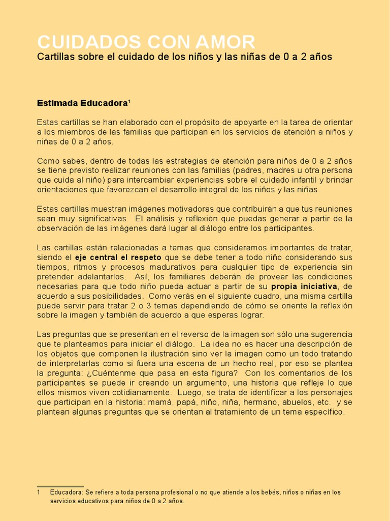 Presentacion Cartilla Cuidados Con Amor | PDF | Educación de la primera ...