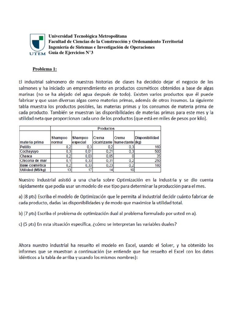 Guía Ejercicios Sistemas e Investigación Operaciones UTM | PDF