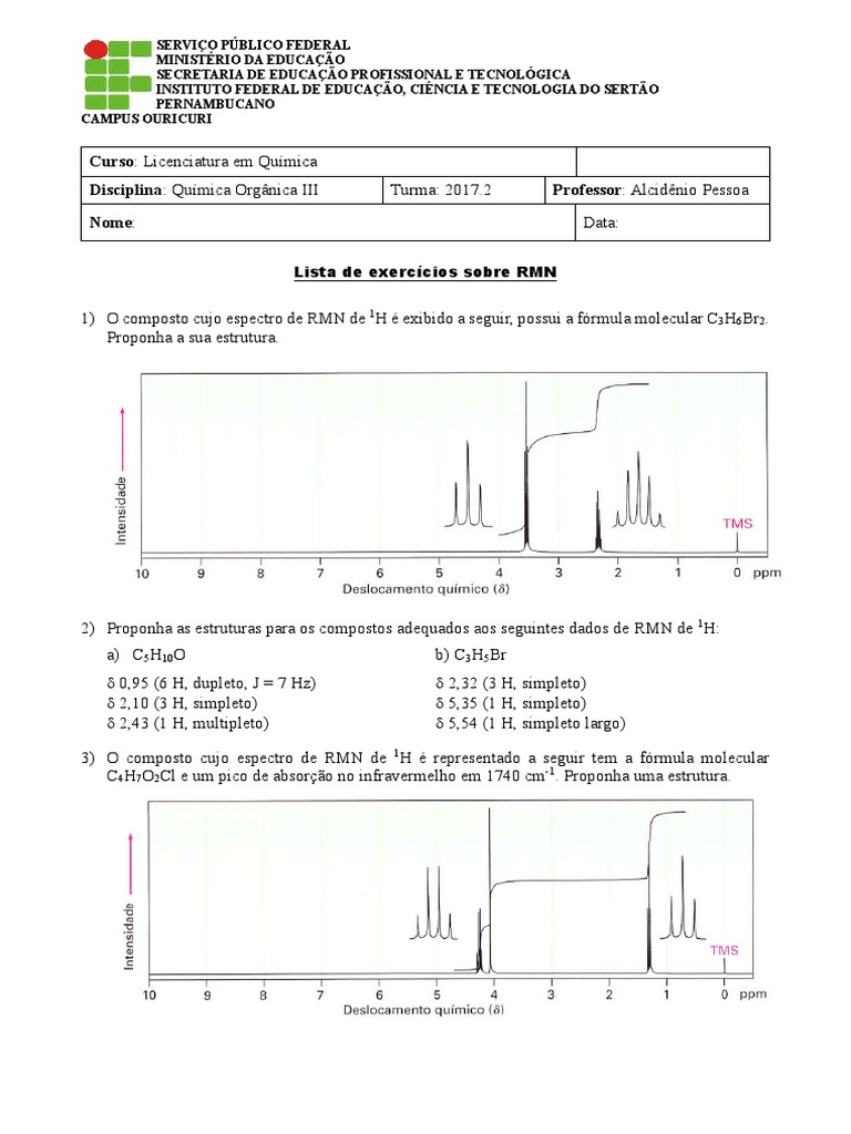 Lista de Exercícios RMN - 2 PDF | PDF