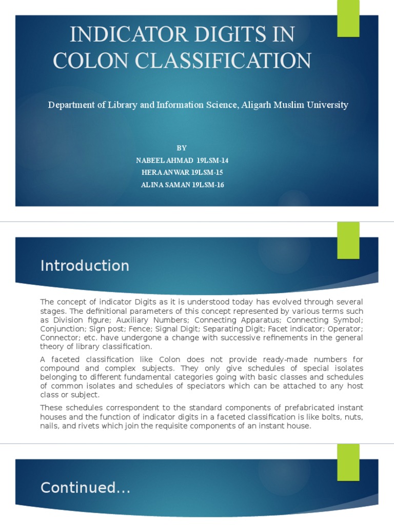 INDICATOR DIGITS IN COLON CLASSIFICATION Final | PDF | Notation ...