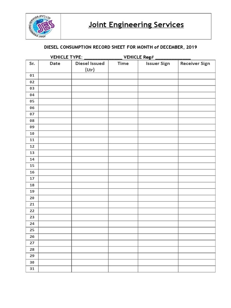Diesel Record Sheet | PDF