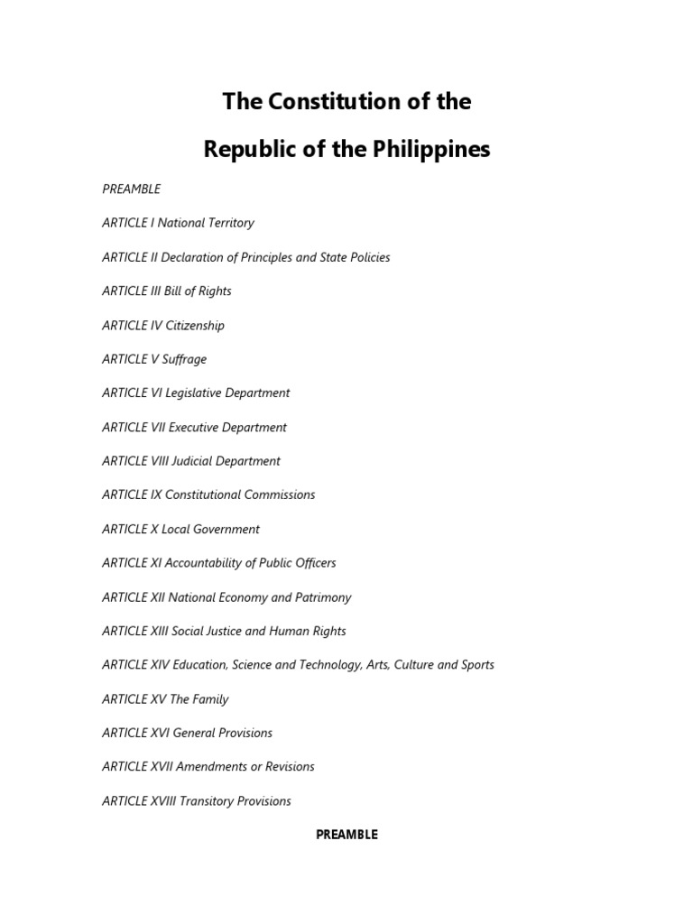 The Constitution of The Republic of The Philippines: Preamble | PDF ...