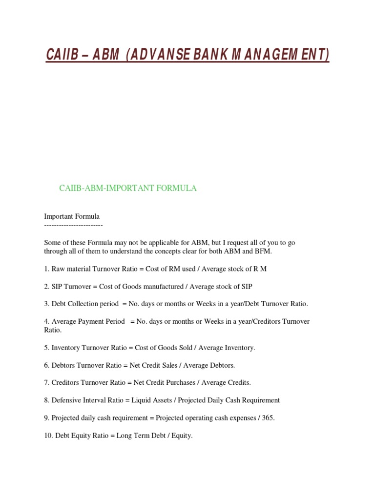 ABM FORMULAS | Equity (Finance) | Money Supply