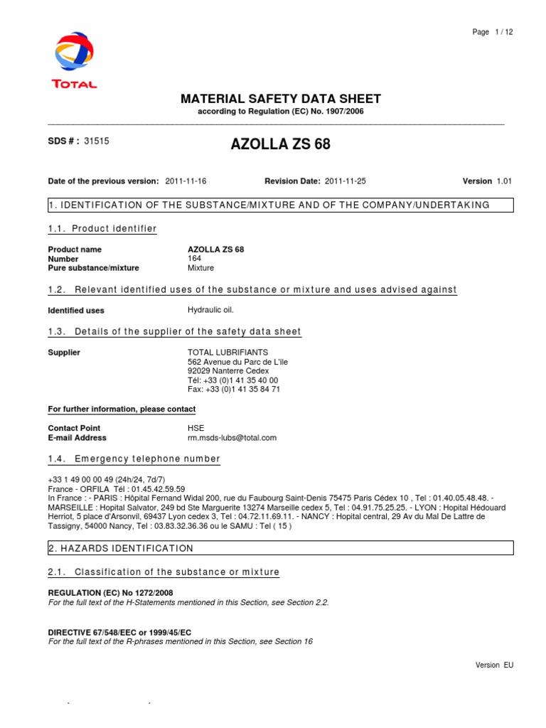 Azolla Zs 68- Msds | Toxicity | Firefighting