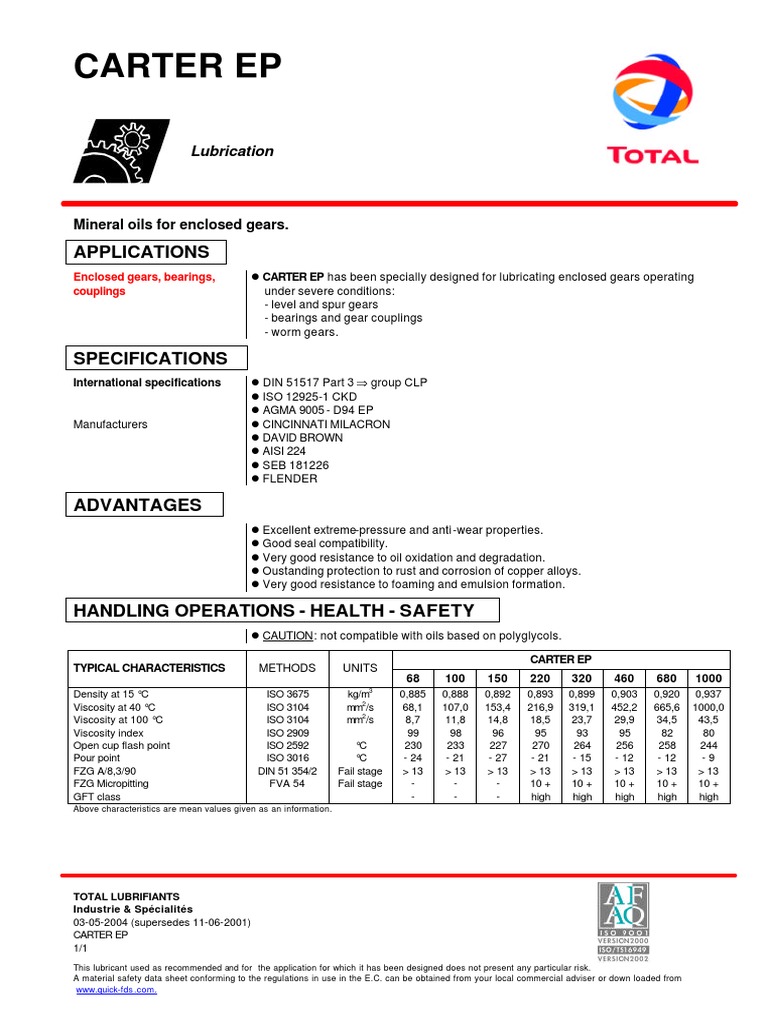 CArter EP PDF | PDF | Lubricant | Building Materials