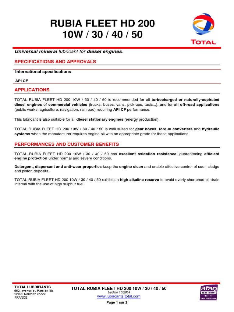 Rubia Fleet HD 200 PDF | PDF | Motor Oil | Mechanical Engineering