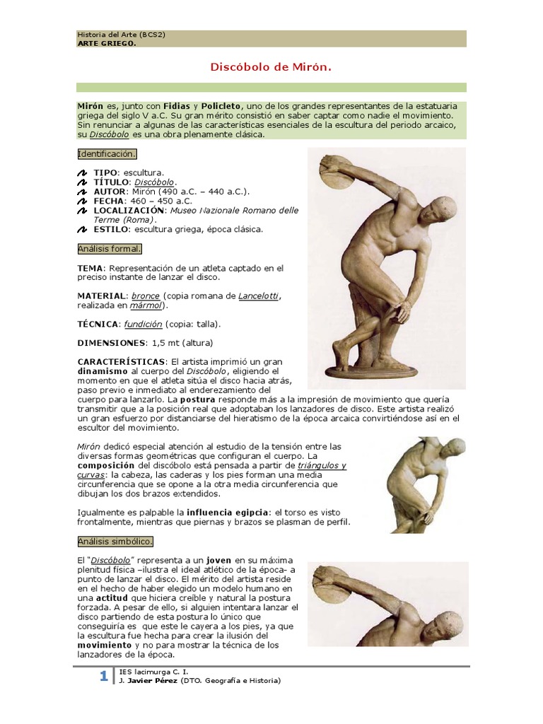 Análisis del Discóbolo de Mirón, una obra clave de la escultura griega ...