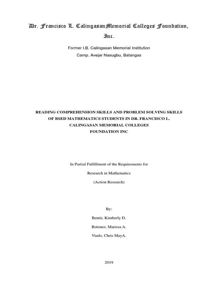 Examining the Relationship Between Reading Comprehension Skills and Problem Solving Skills Among ...