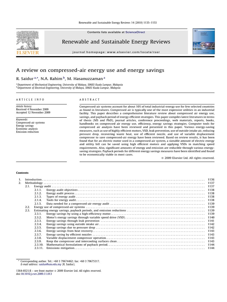 A Review On Compressed-Air Energy Use An | PDF | Efficient Energy Use | Energy Conservation