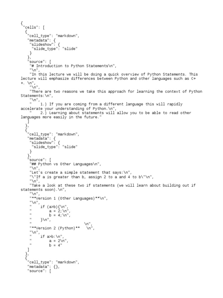 01-Introduction To Python Statements - Ipynb | PDF | Python (Programming Language) | Software ...