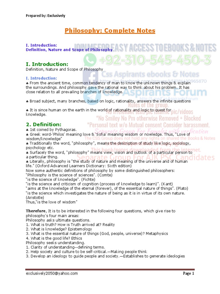 Philosophy Complete Notes | PDF | Rationalism | Idealism