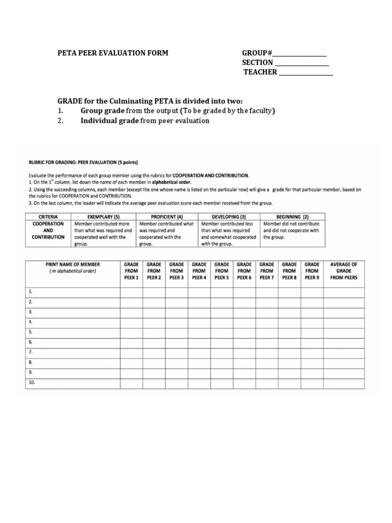 Peta Peer Evaluation Form | PDF