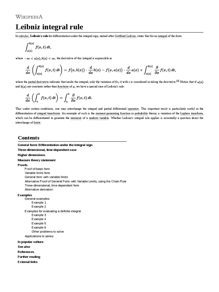 Leibniz Integral Rule | PDF | Integral | Derivative